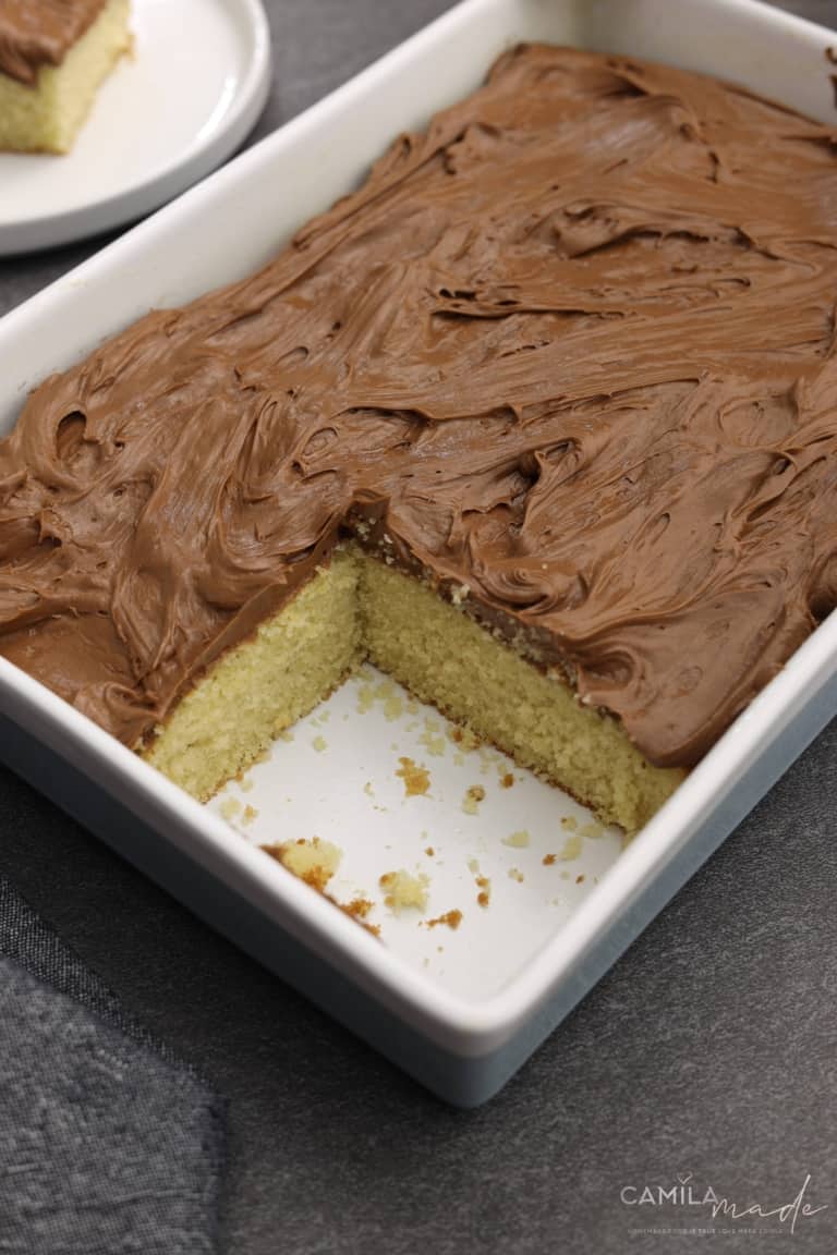 Yellow Sheet Cake with Chocolate Cream Cheese Frosting - Camila Made