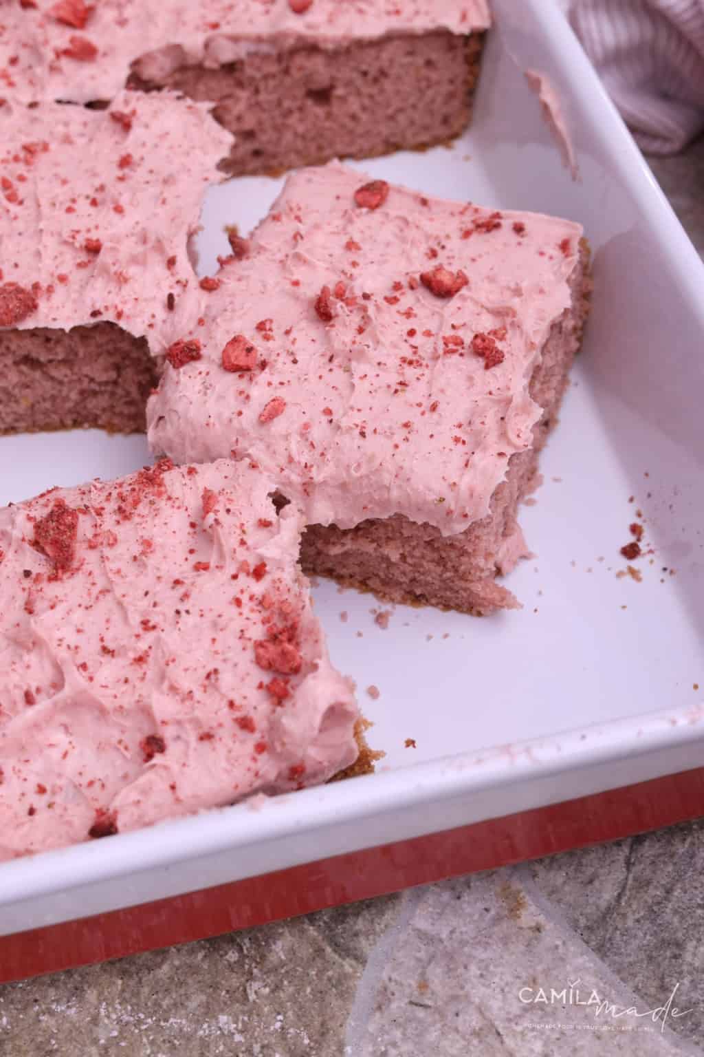 Strawberry Sheet Cake With Strawberry Cream Cheese Frosting Camila Made