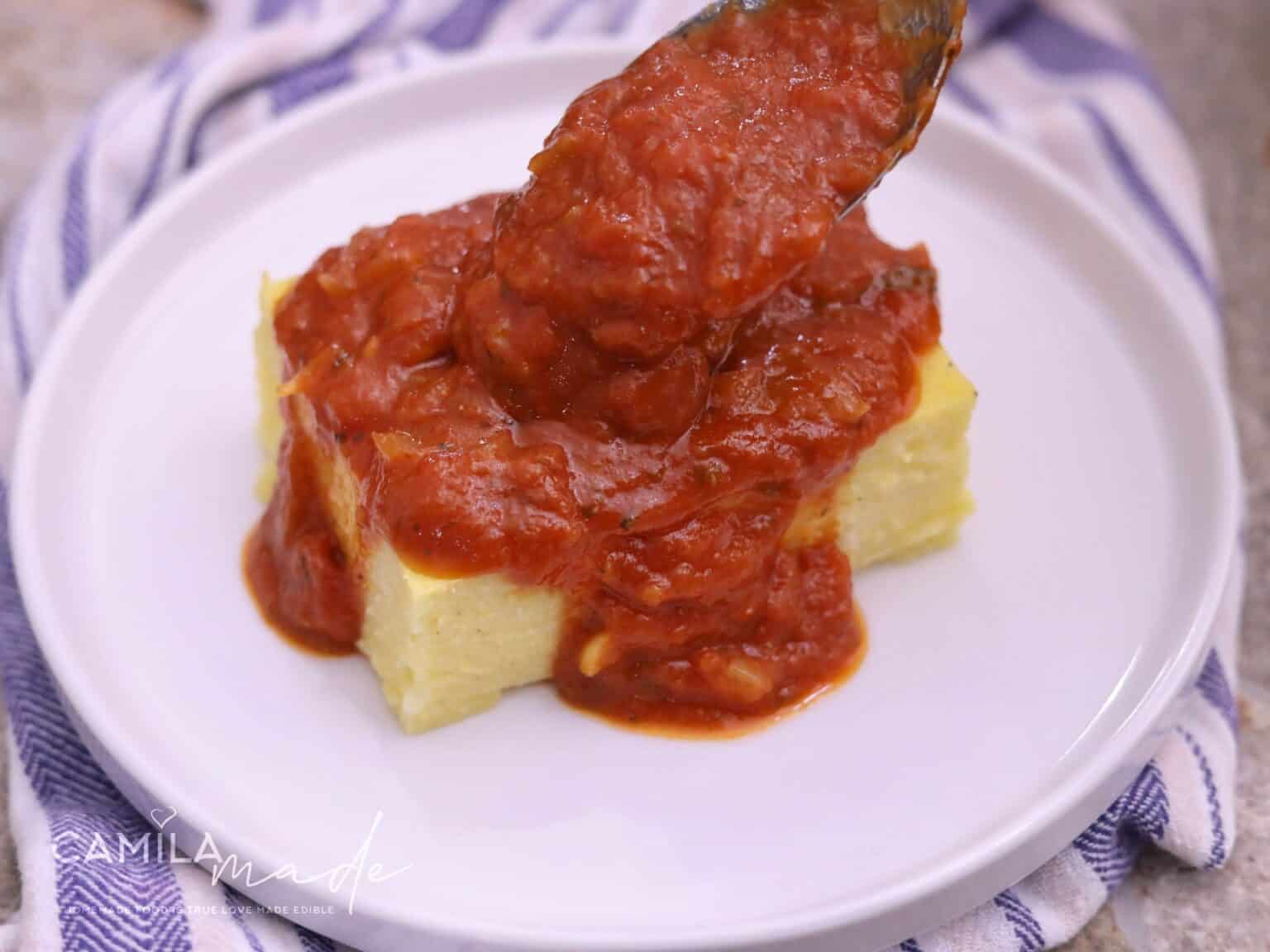 Baked Polenta with Tomato Sauce - Camila Made
